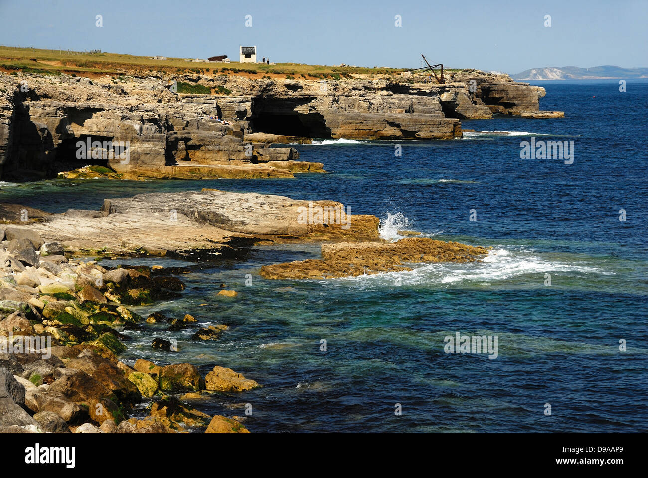 A view of the Isle of Portland with the sea and cliffs Stock Photo - Alamy