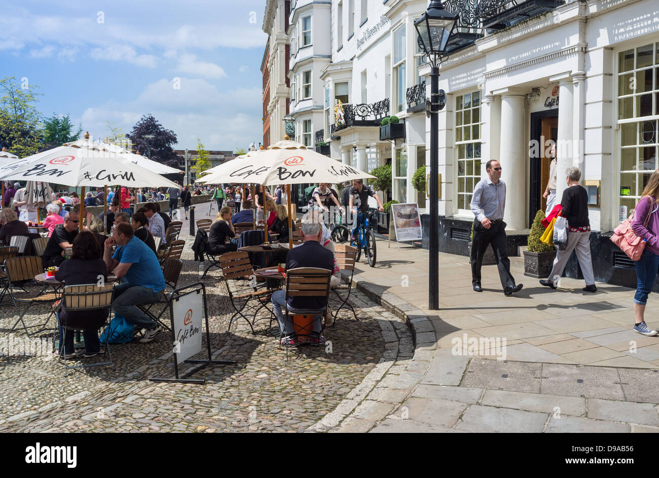 Exeter, Devon, England. May 30th 2013. The cafe and The Royal Clarence ...