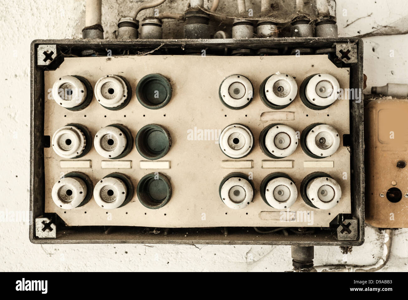 A old electricity installation with cables Stock Photo - Alamy