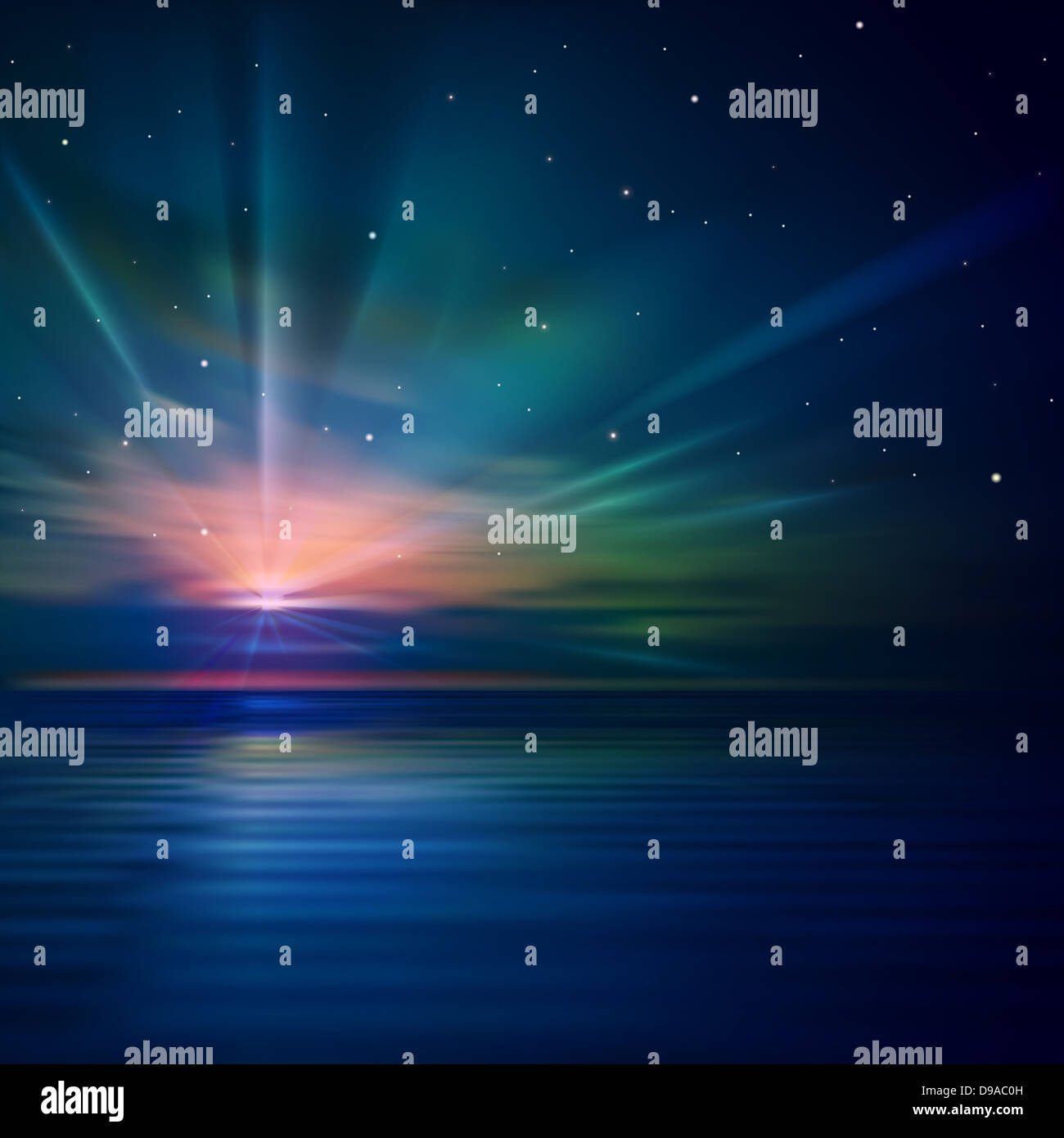 abstract blue background with clouds and ocean sunrise Stock Photo - Alamy
