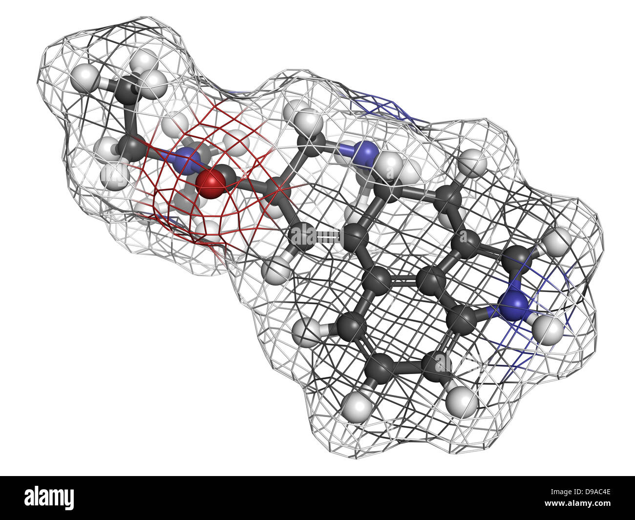 Lysergic acid diethylamide (LSD) hallucinogenic drug, molecular model ...