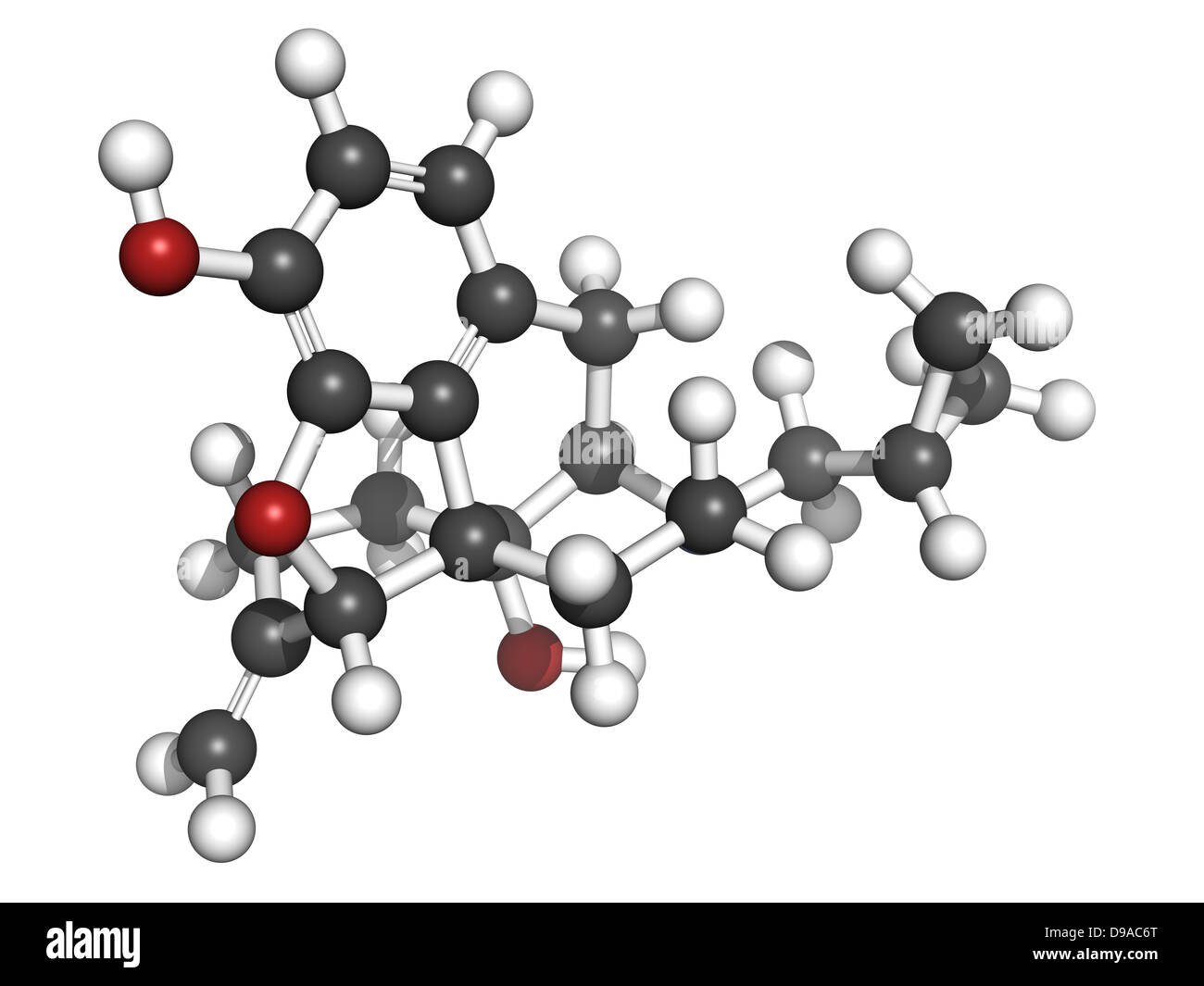 Nalmefene alcoholism treatment drug, molecular model. Atoms are ...