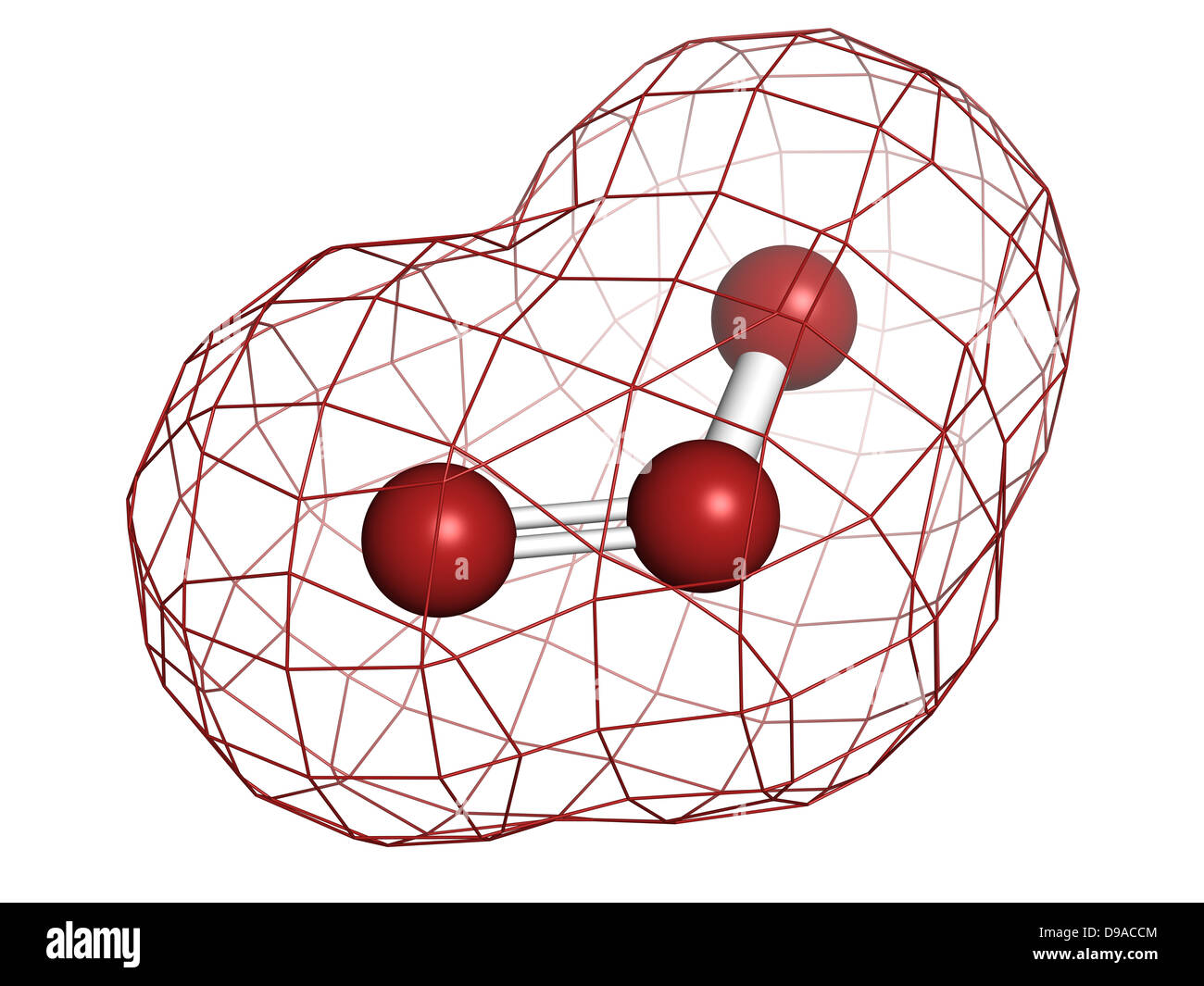 Ozone (trioxygen, O3) molecule, chemical structure. Atoms are ...