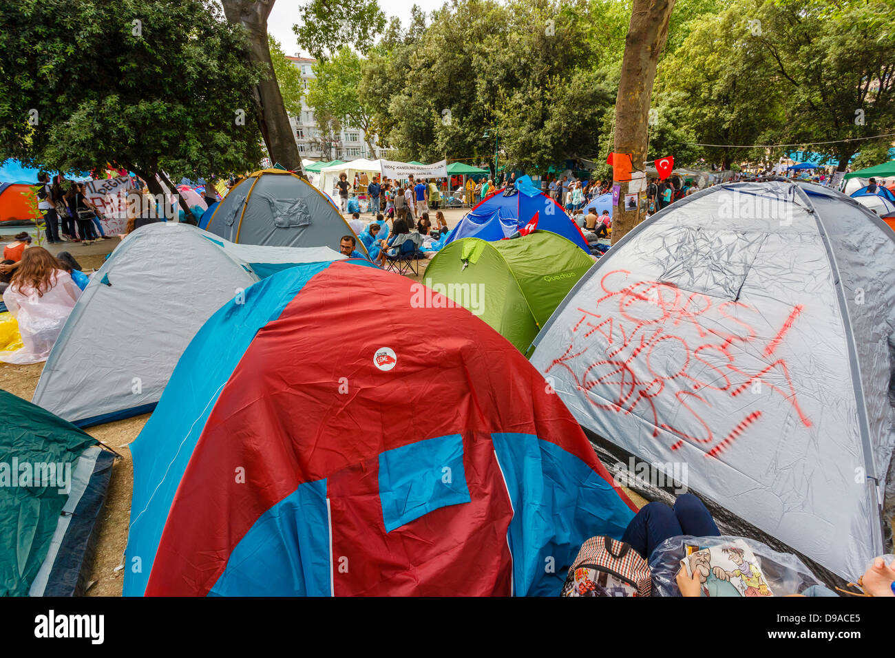 Tents set up by protesters in Gezi Park during Taksim Gezi Park ...