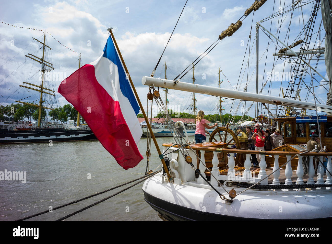 Rouen, France. 15th June, 2013. French flag flying on wooden ship at ...