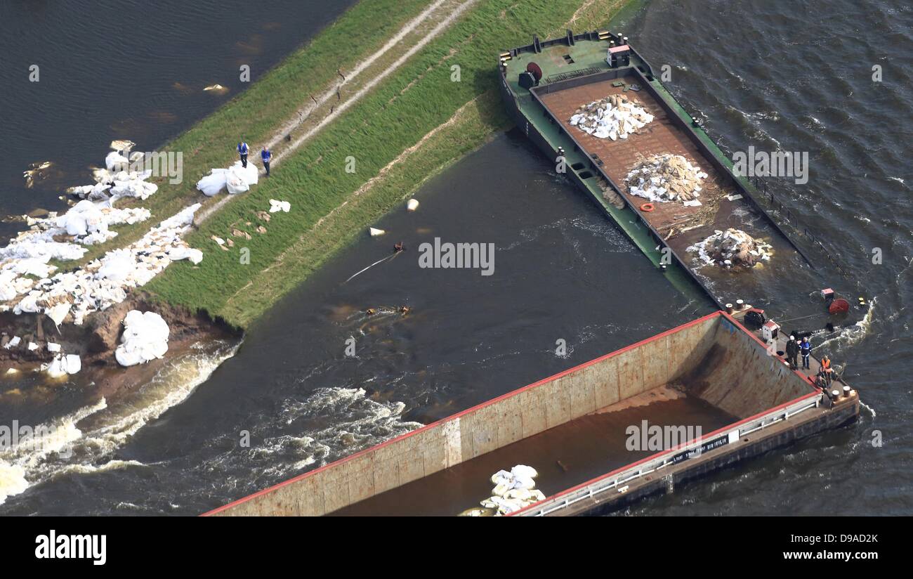 Fischbeck, Germany. 16th June, 2013. View of two cargo barges, which ...