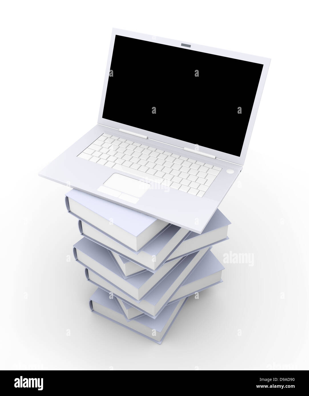 A Laptop with books. 3D rendered illustration. Isolated on white Stock ...
