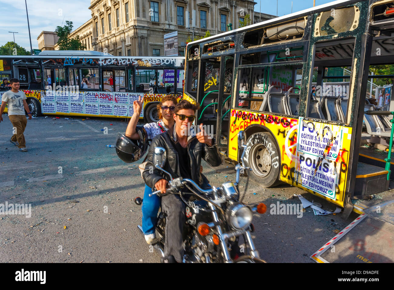Couple bike bus destroyed graffiti motorcycle peace ride sign hi-res ...