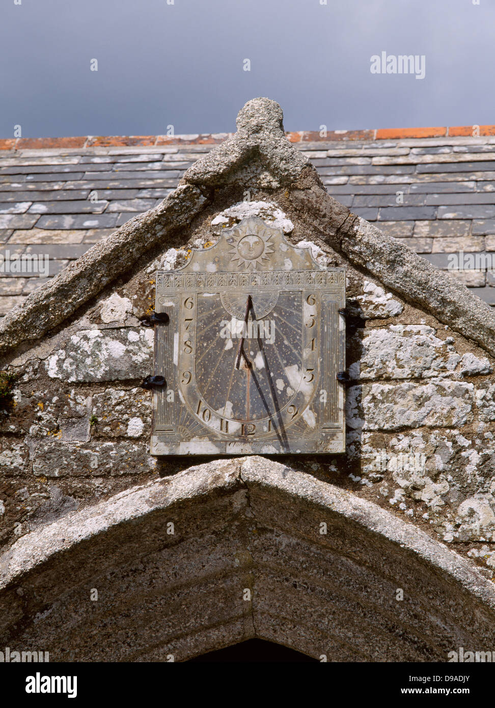 Slate sundial above the porch on St Endellion's church, Cornwall ...