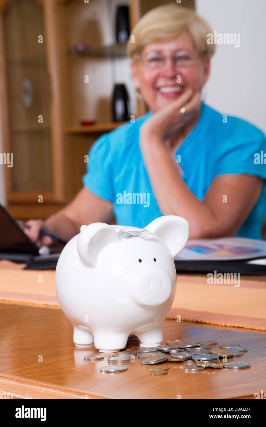 happy senior woman retirement plan Stock Photo - Alamy