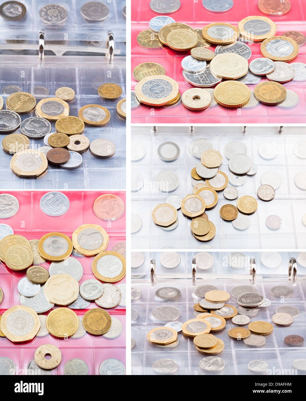 numismatic album with different coins close up Stock Photo - Alamy