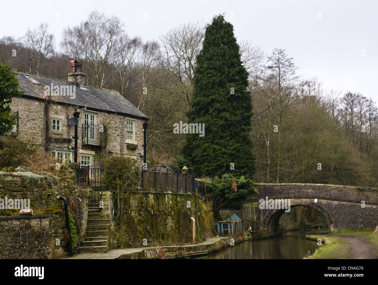 canal side house along peak forest canal Stock Photo - Alamy