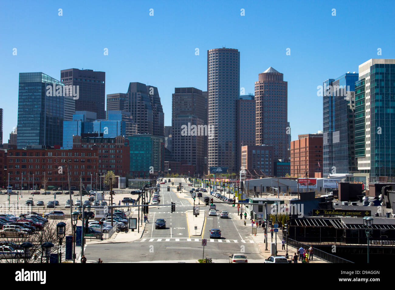 Downtown Boston skyline and Seaport Boulevard as seen from Seaport ...