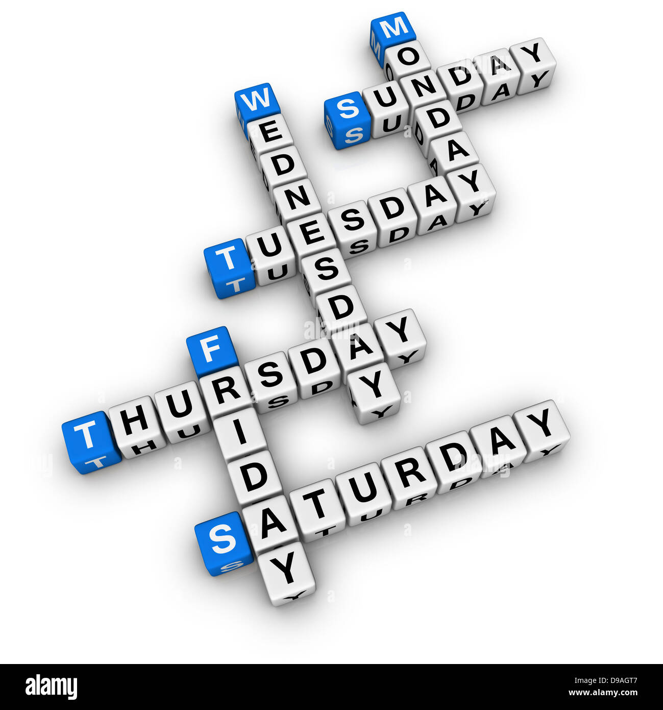 weekdays crossword (blue-white cubes crossword series Stock Photo - Alamy