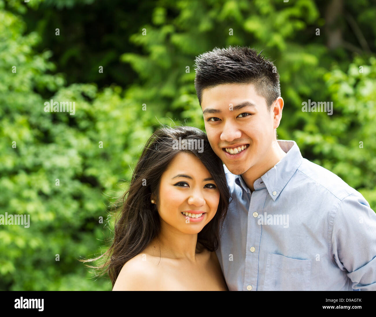 Horizontal photo of young Adult couple looking forward with blurred out ...