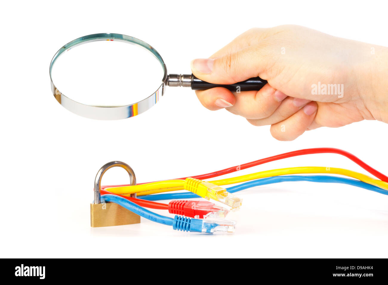 Investigation of the secured network against white background Stock ...