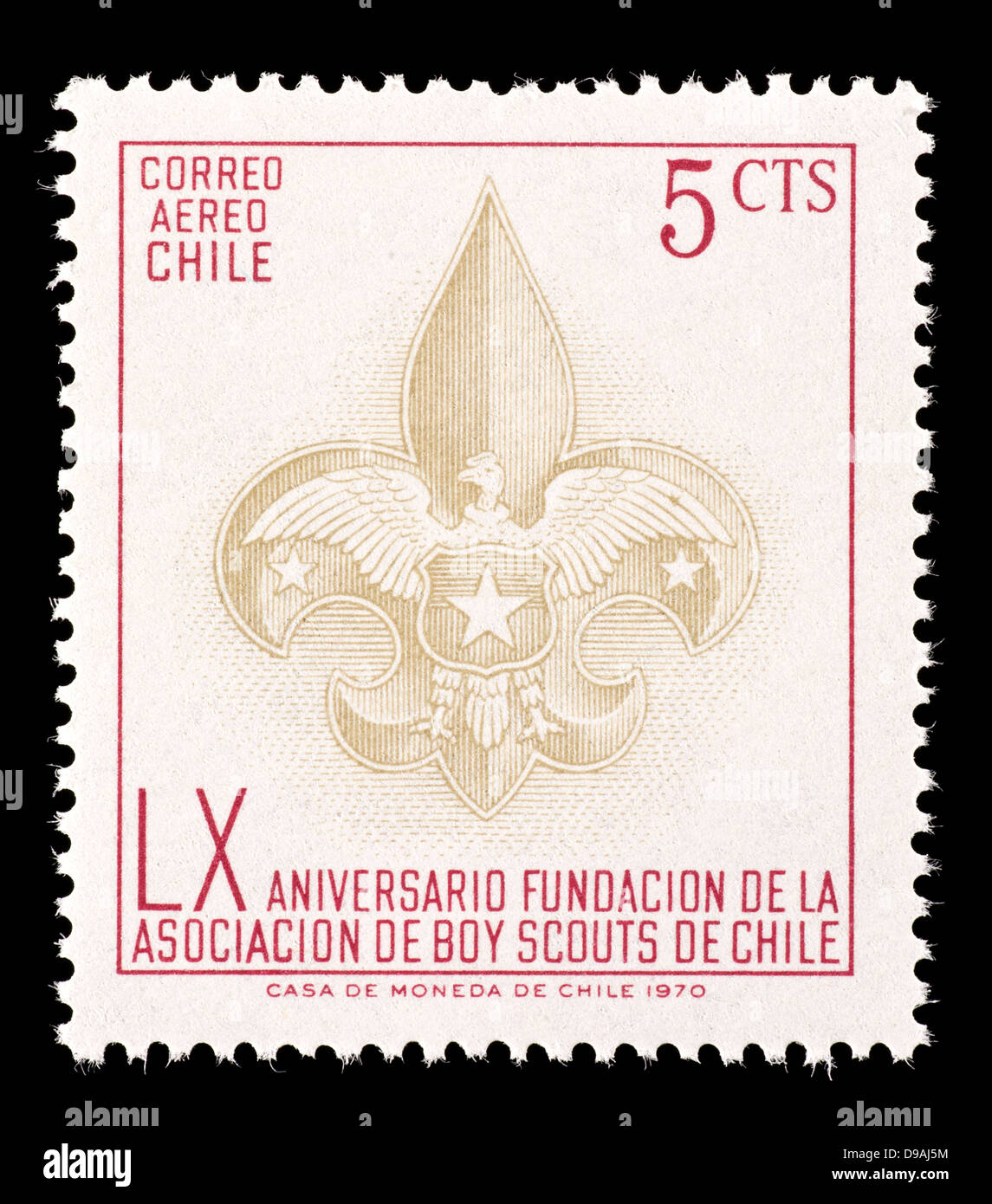 Postage stamp from Chile depicting the Boy Scout Emblem, issued for the ...