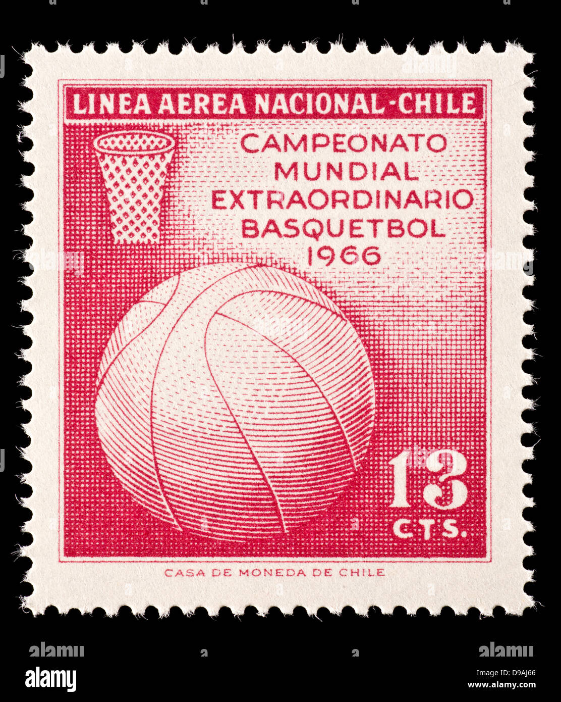 Postage stamp from Chile depicting a basketball and net, issued for the ...