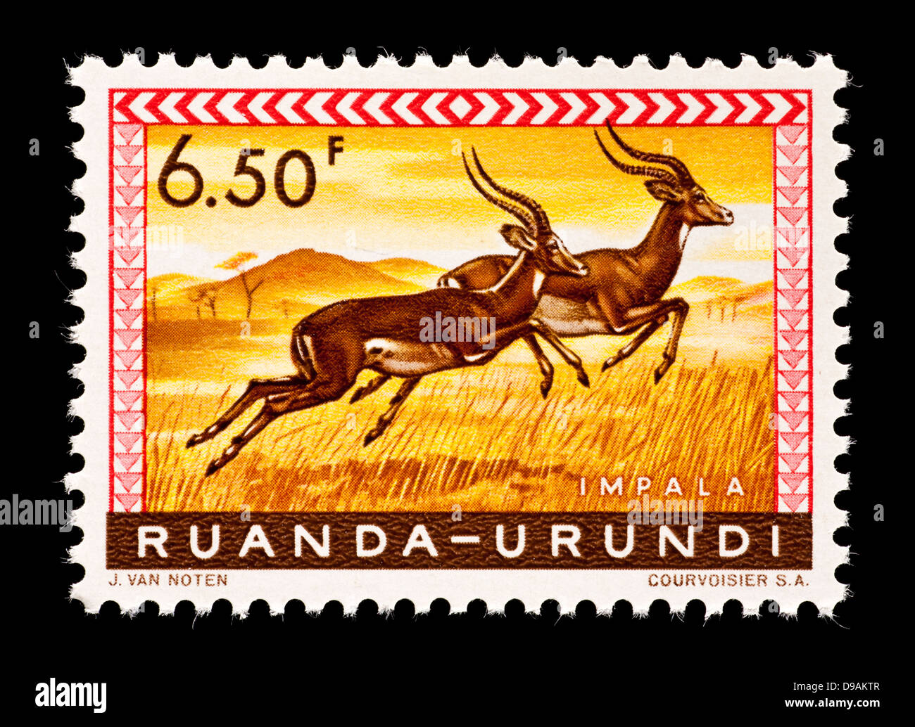 Postage stamp from Ruanda-Urundi depicting running impala Stock Photo ...