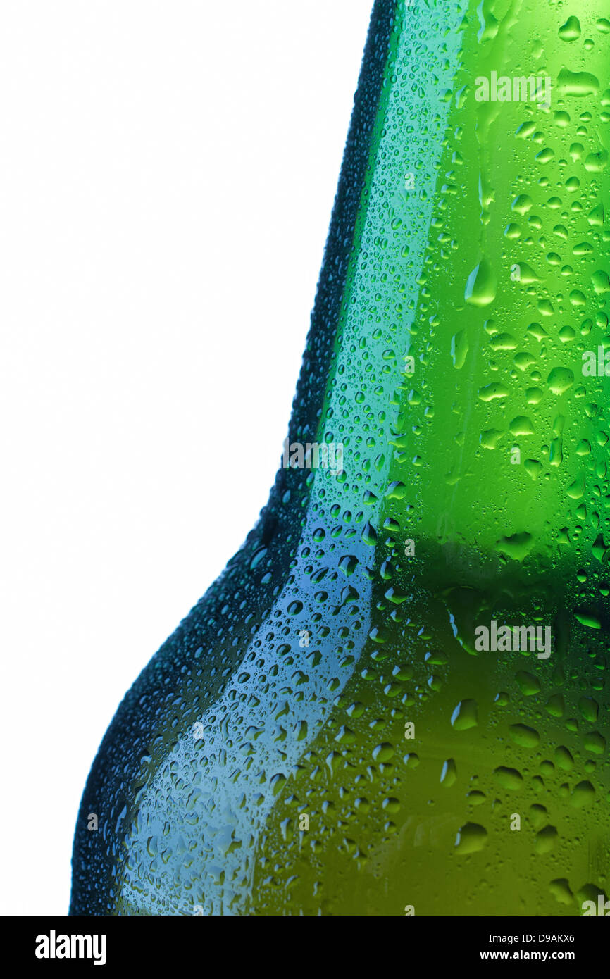 Beer bottle drops detail on white Stock Photo - Alamy