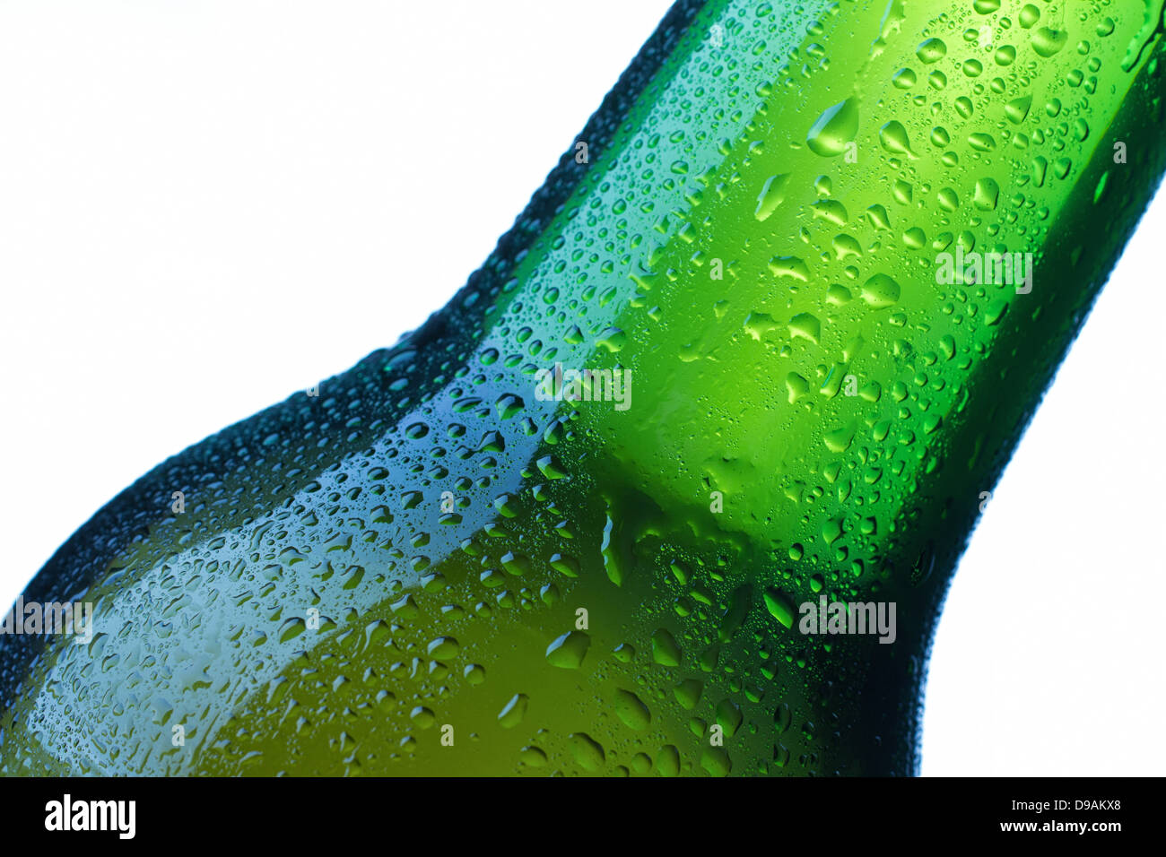 Beer bottle drops detail on white Stock Photo - Alamy