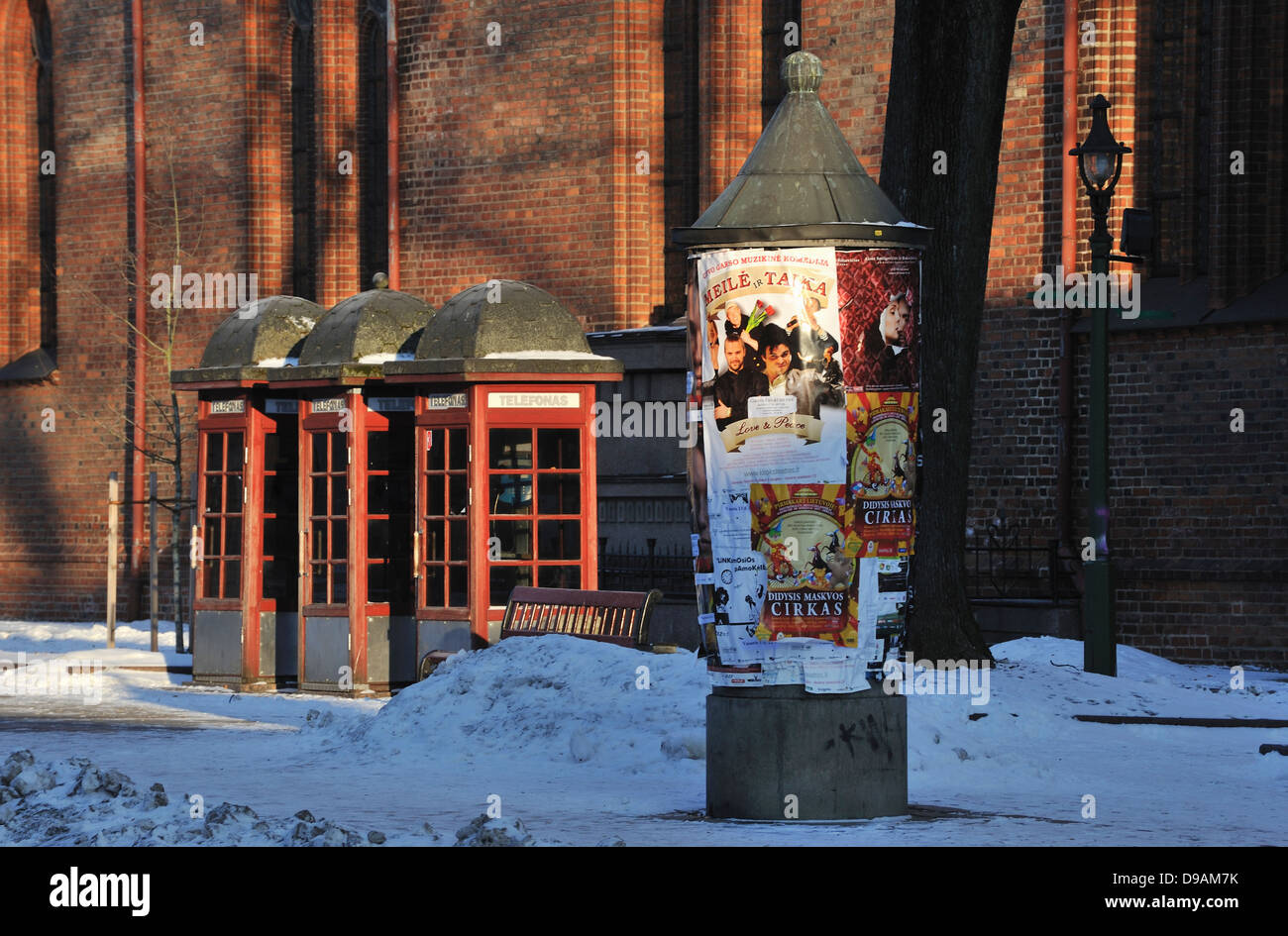 Phone booths and advertising pillar, Kaunas, Lithuania Stock Photo - Alamy