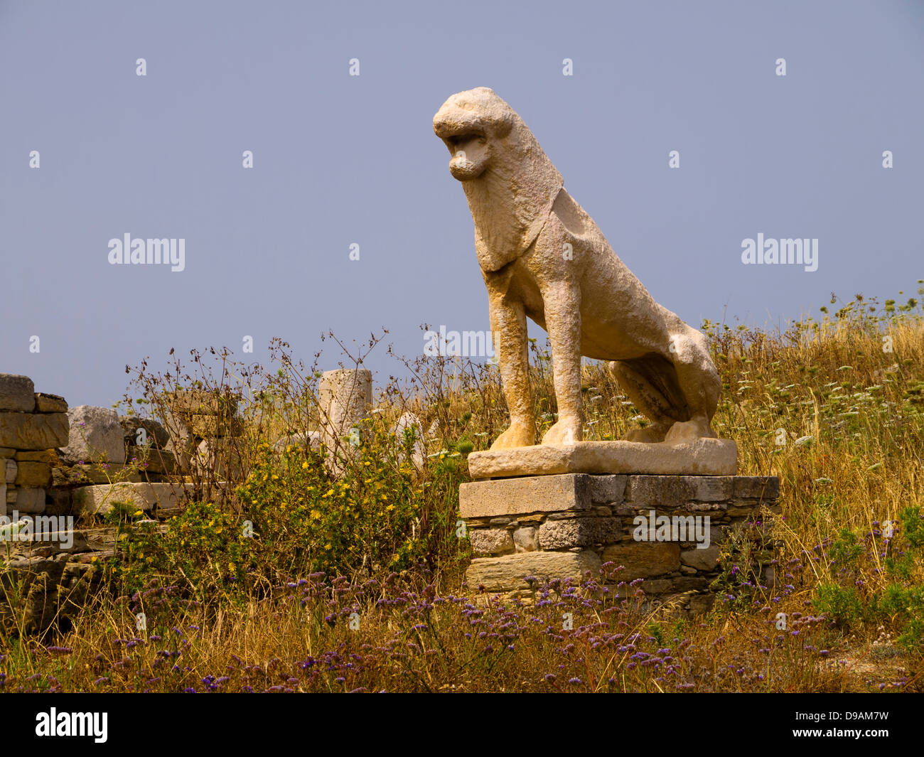 The iconic Lions of Delos on the Temple Island of Delos in the Cyclades ...