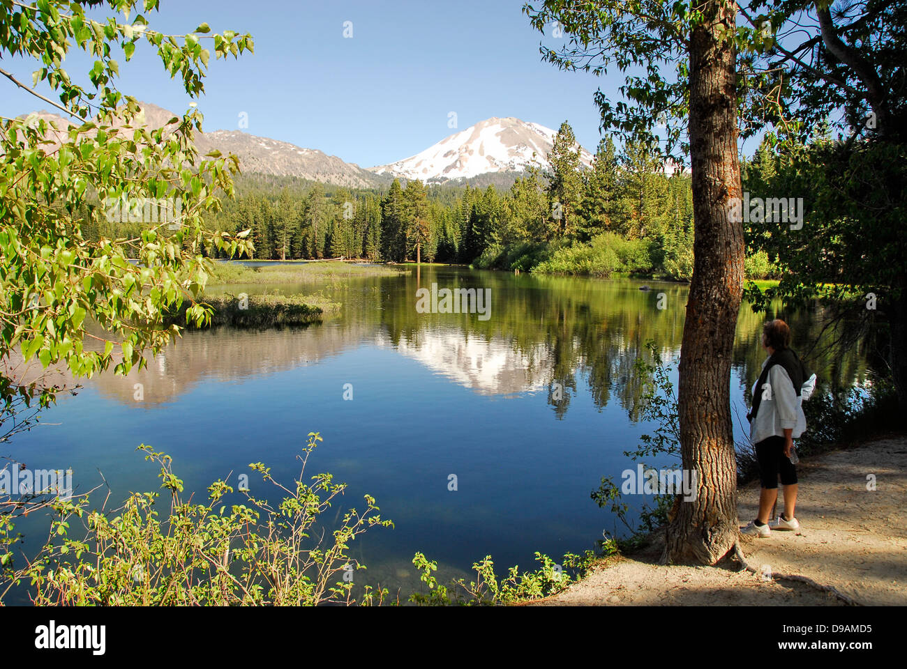 Manzanita Lake With Lassen Peak In Background In Lassen Peak Volcano In