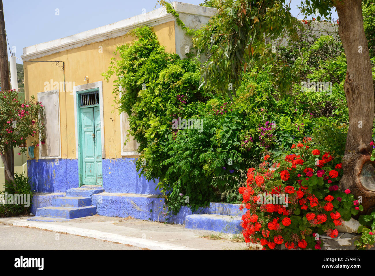 Colourful house in Kattavia village, South Rhodes, Rhodes (Rodos), The ...