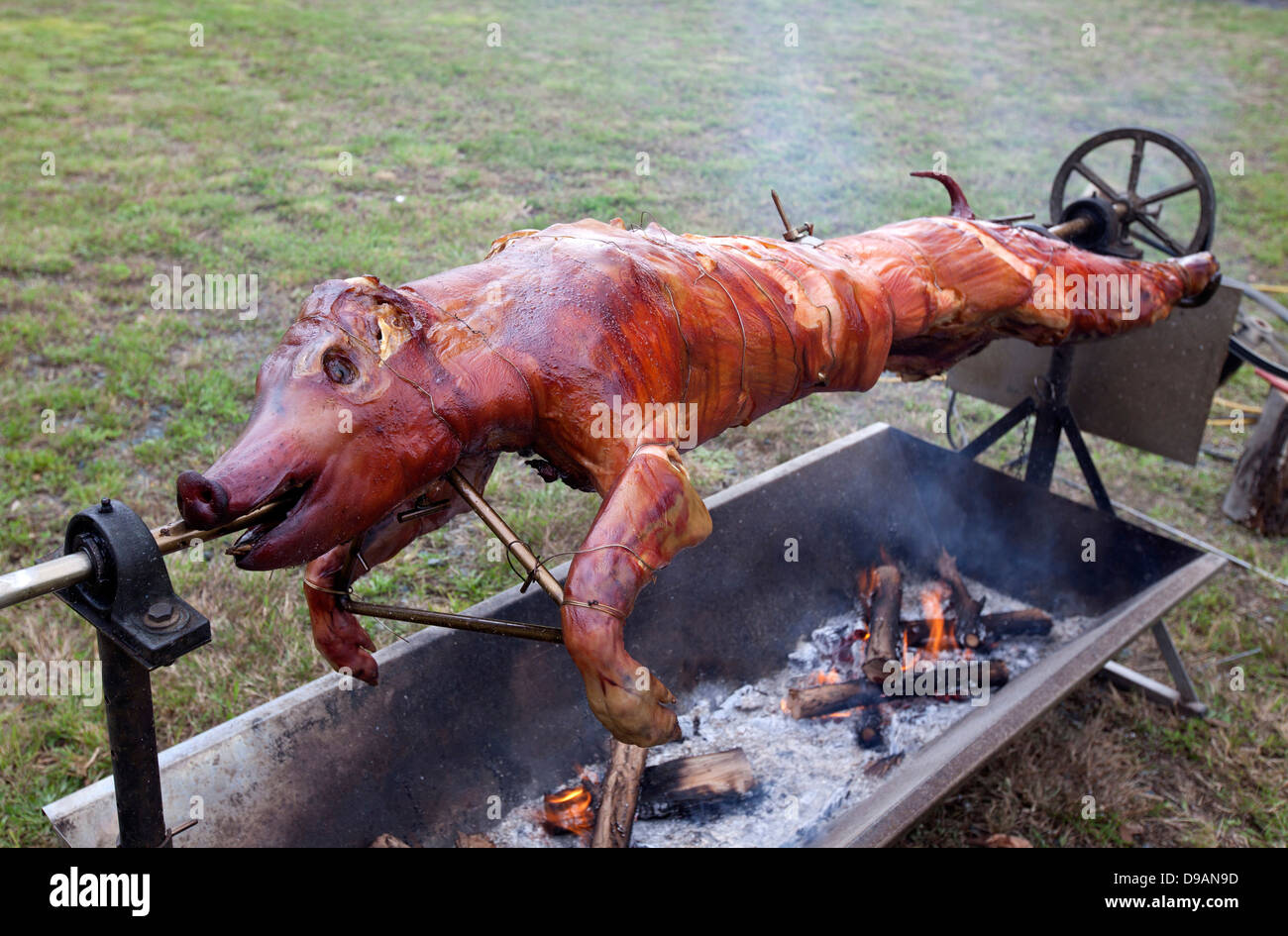 Pork meat - pig grilled traditional outside of restaurant Stock Photo ...