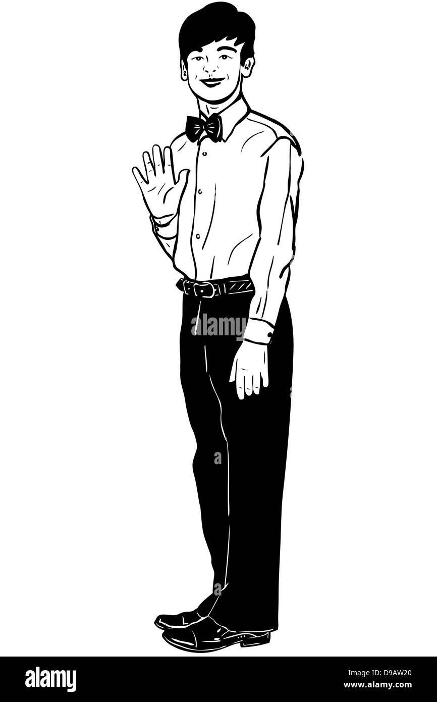 sketch of a guy in a white shirt, bow tie Stock Photo - Alamy