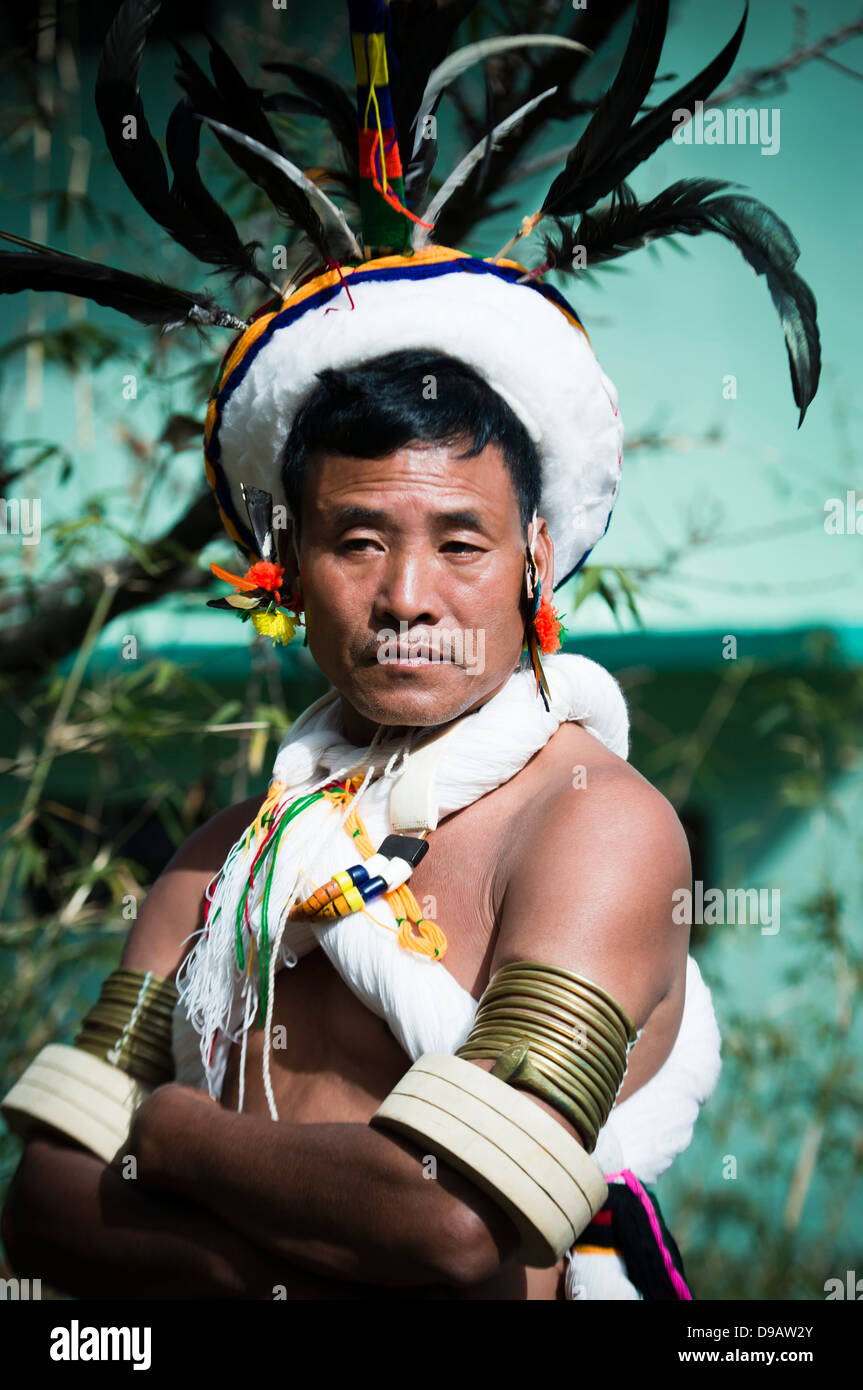 Naga tribal man in traditional outfit, Hornbill Festival, Kohima ...