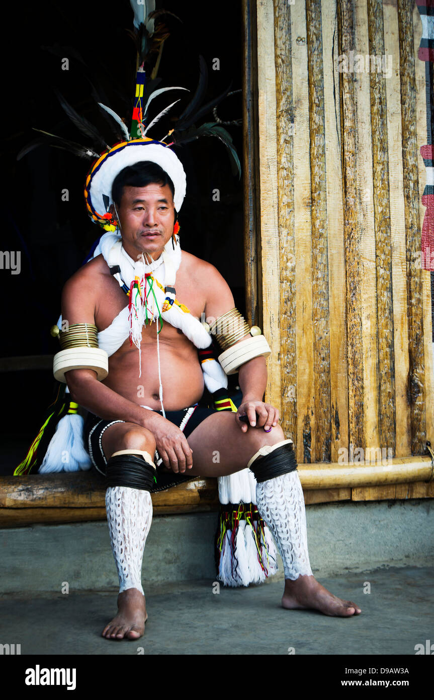 Naga tribal man in traditional outfit, Hornbill Festival, Kohima ...