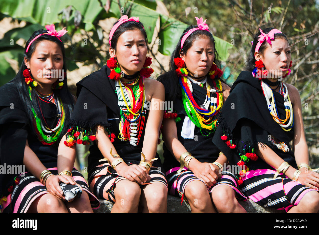 Naga tribal women in traditional outfit, Hornbill Festival, Kohima, Nagaland, India Stock Photo ...