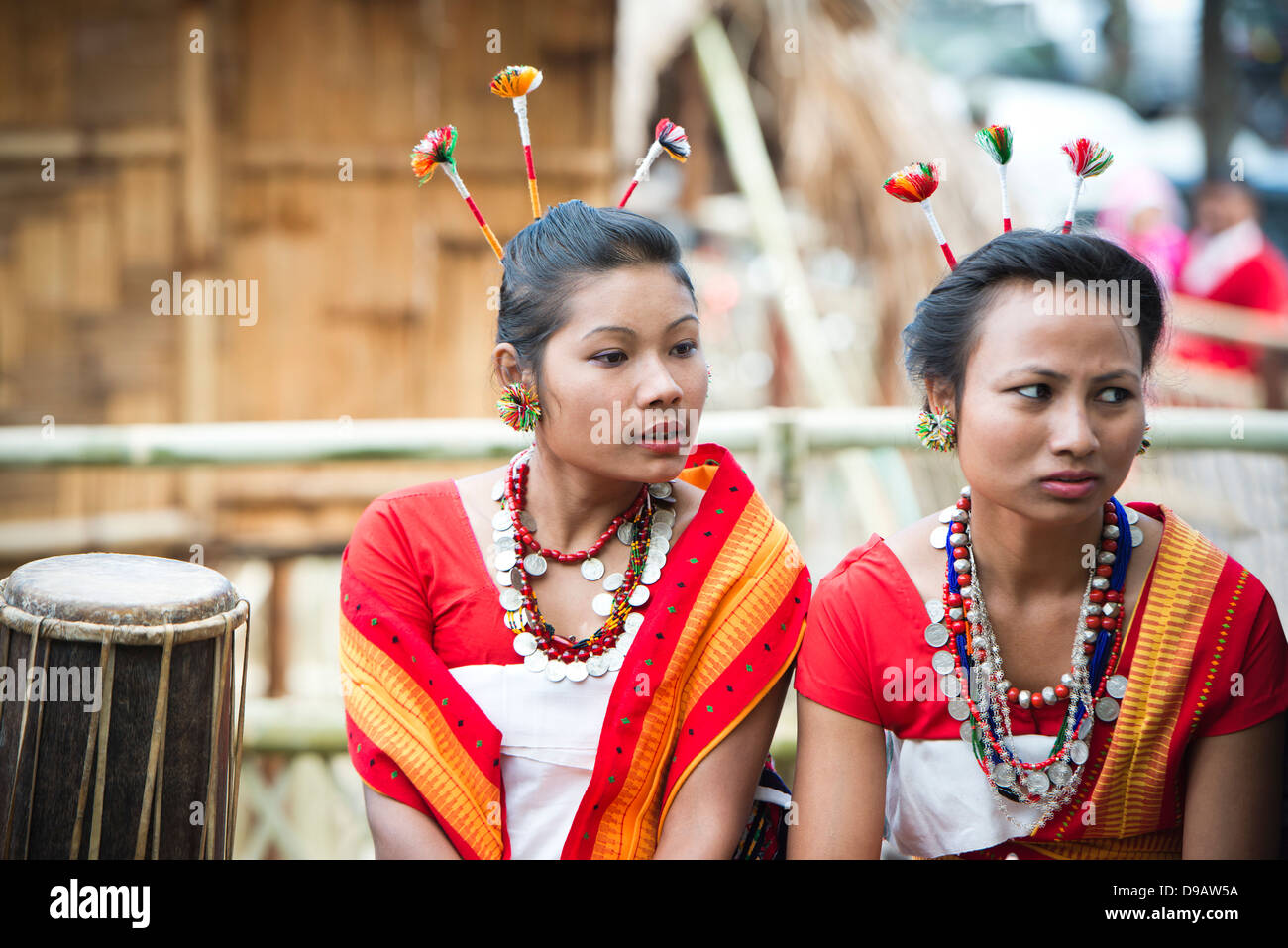 Two Naga tribal women in traditional outfit, Hornbill Festival, Kohima, Nagaland, India Stock ...