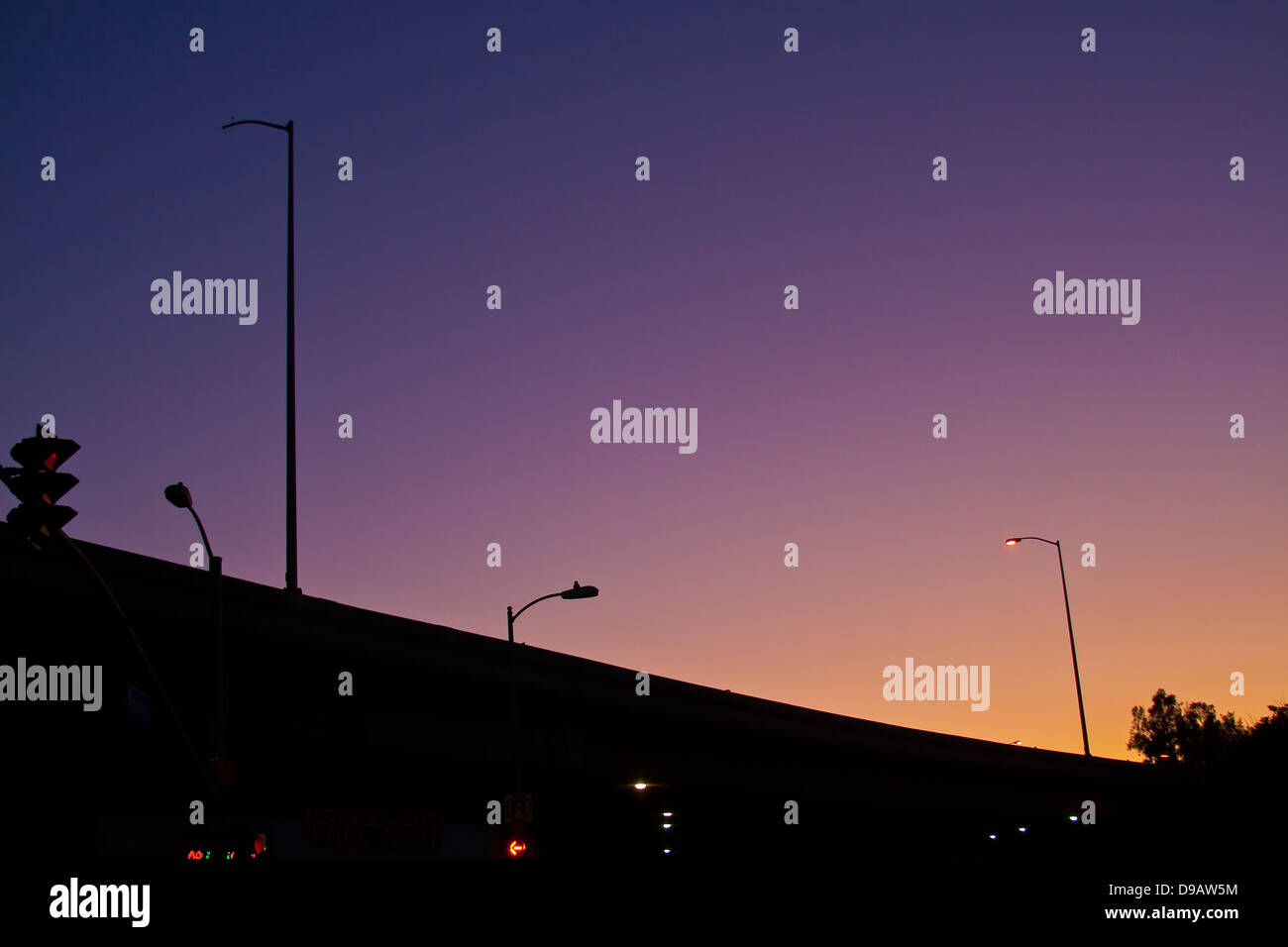 Portion of Los Angeles Freeway in silhouette at twilight sunset Stock ...