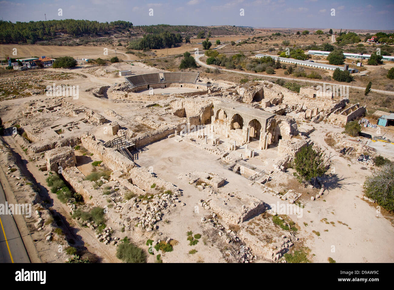 An Aerial view of ancient Beth Guvrin- the amphitheater and the bath ...