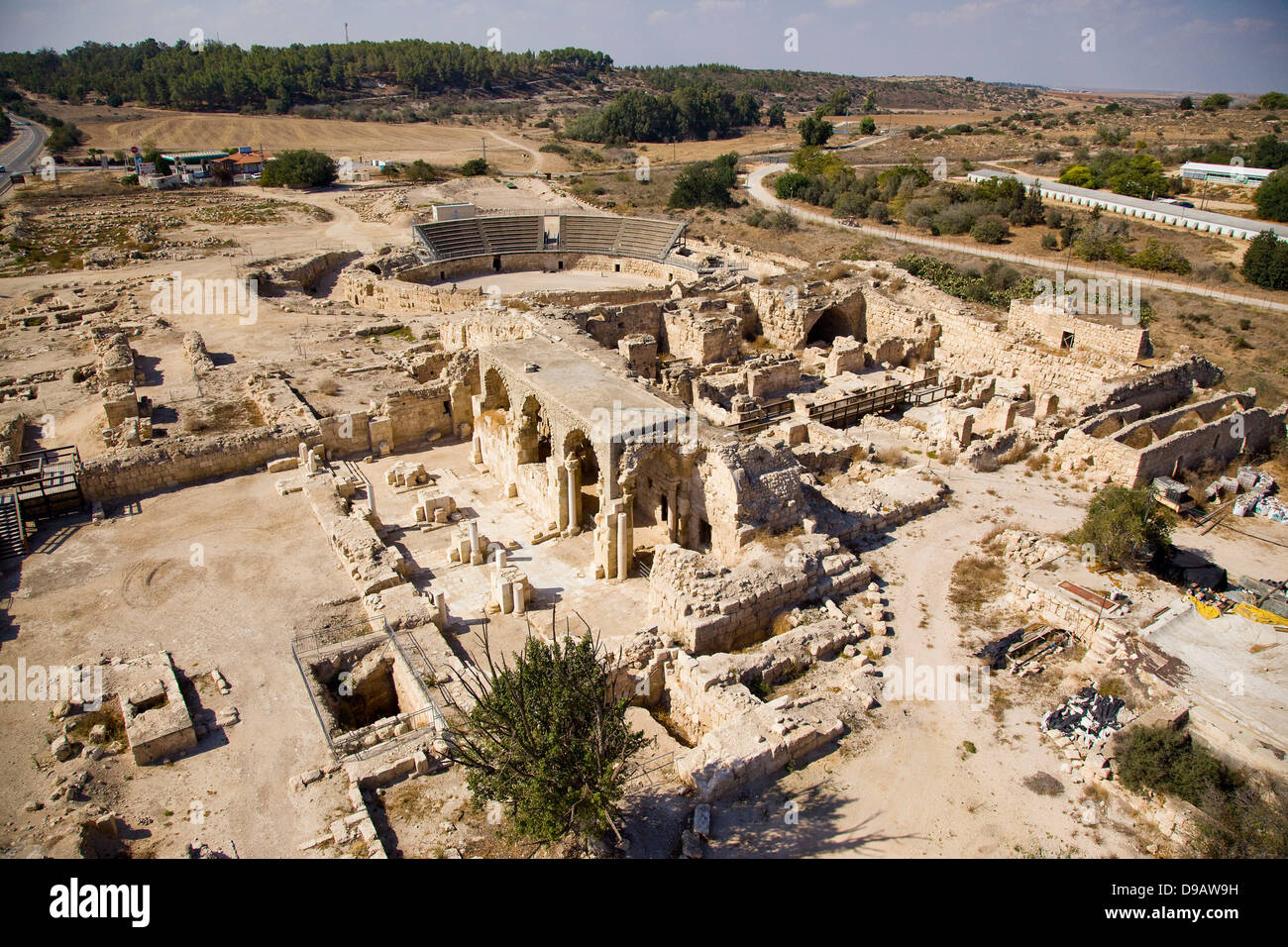An Aerial view of ancient Beth Guvrin- the amphitheater and the bath ...