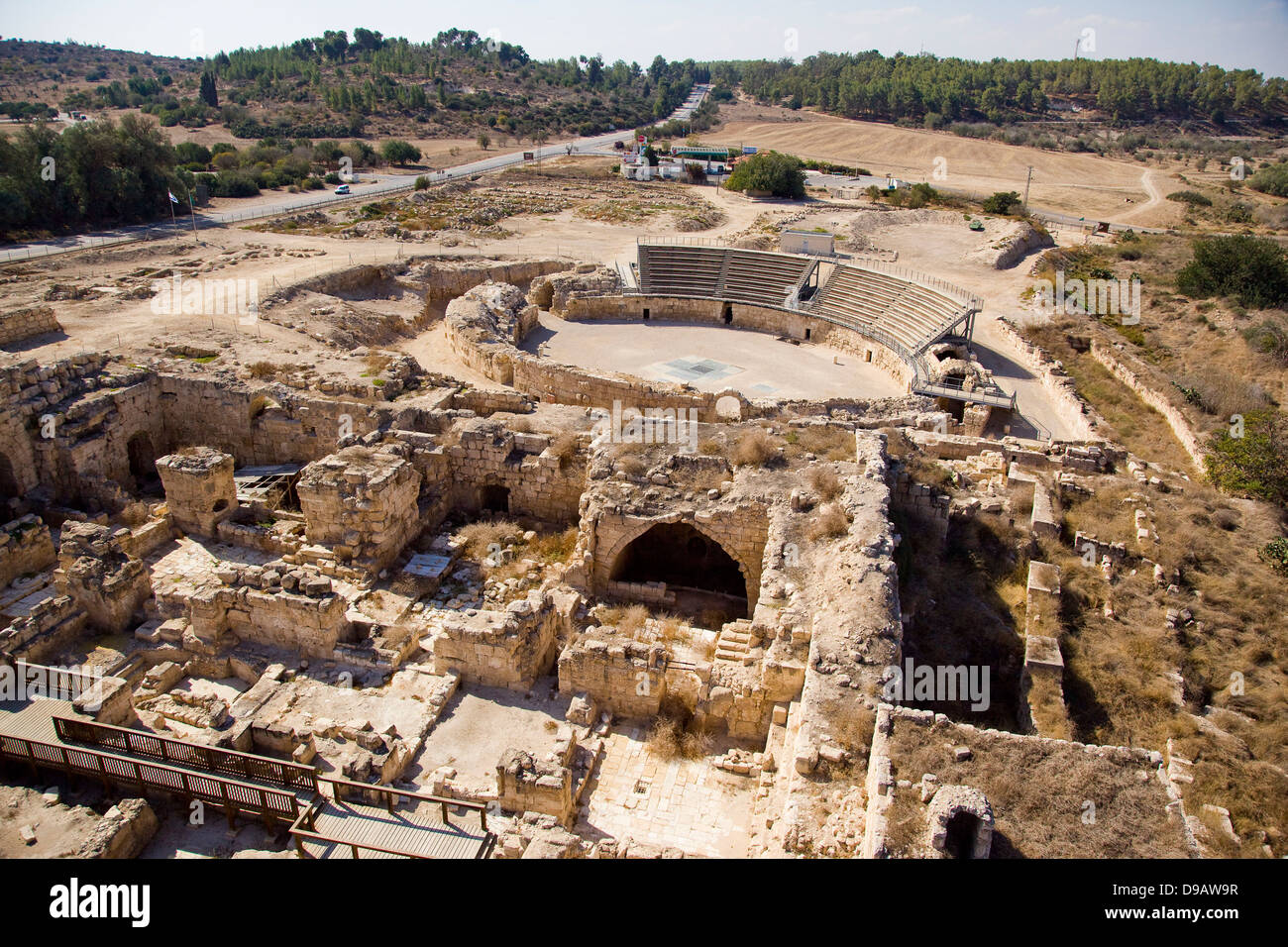 An Aerial view of ancient Beth Guvrin- the amphitheater and the bath ...