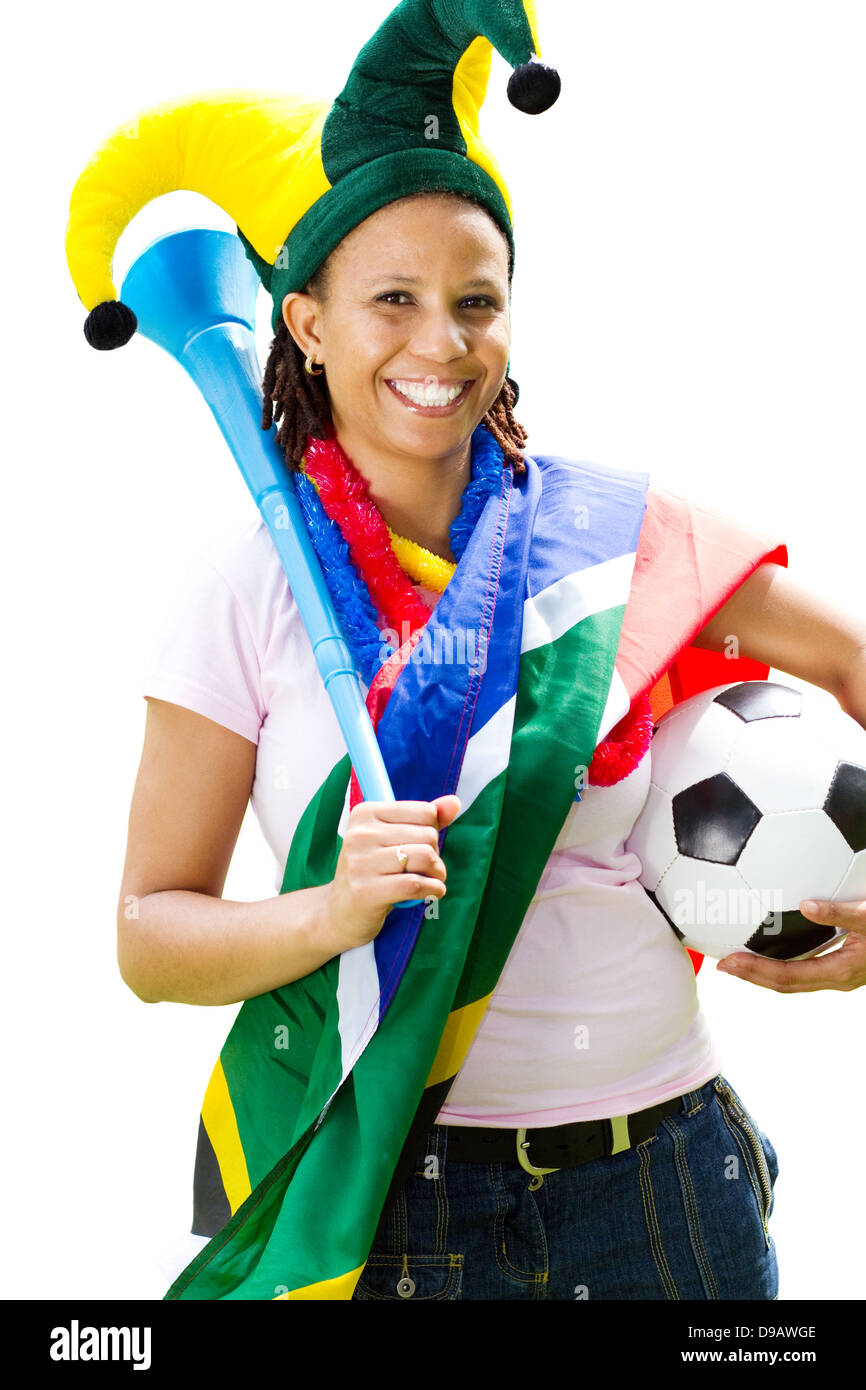happy female African soccer fan Stock Photo - Alamy