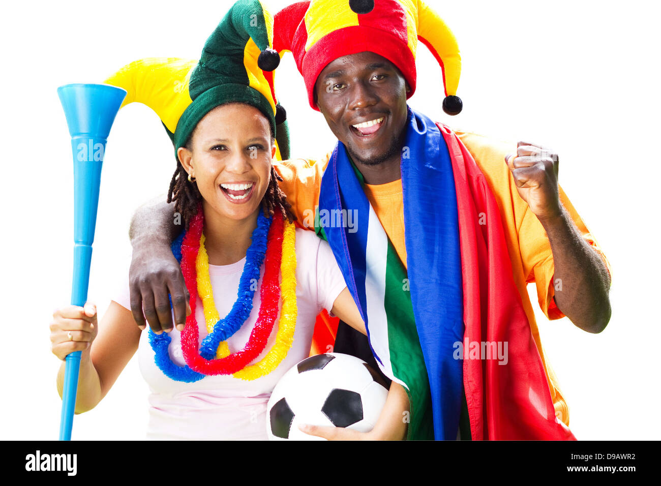 cheerful African soccer fans, isolated on white Stock Photo - Alamy