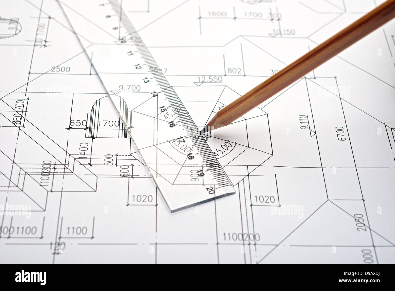 Drawing plan with pencil and ruler Stock Photo - Alamy