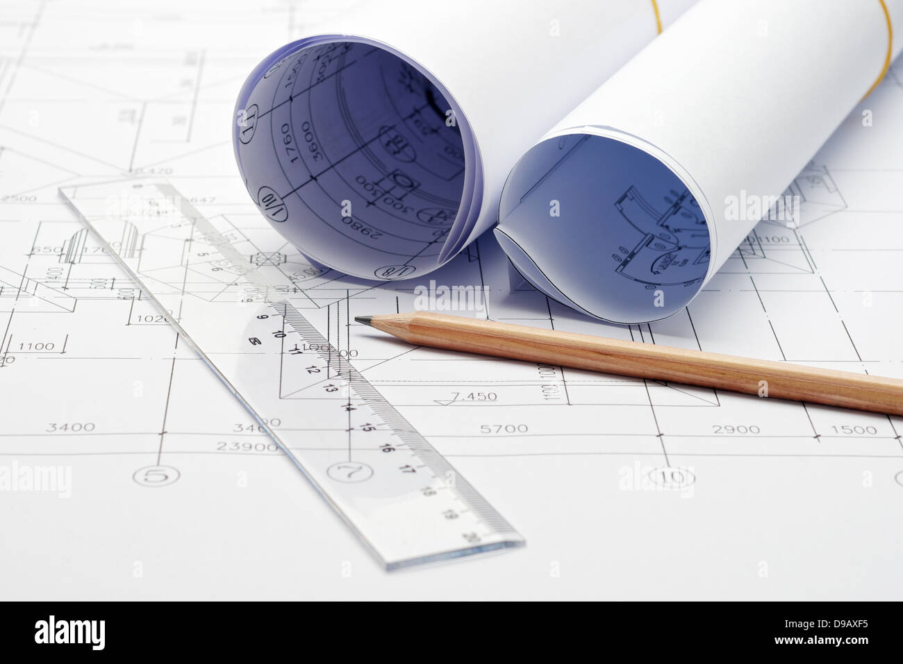 Typical depiction of engineering design and drawing work Stock Photo ...