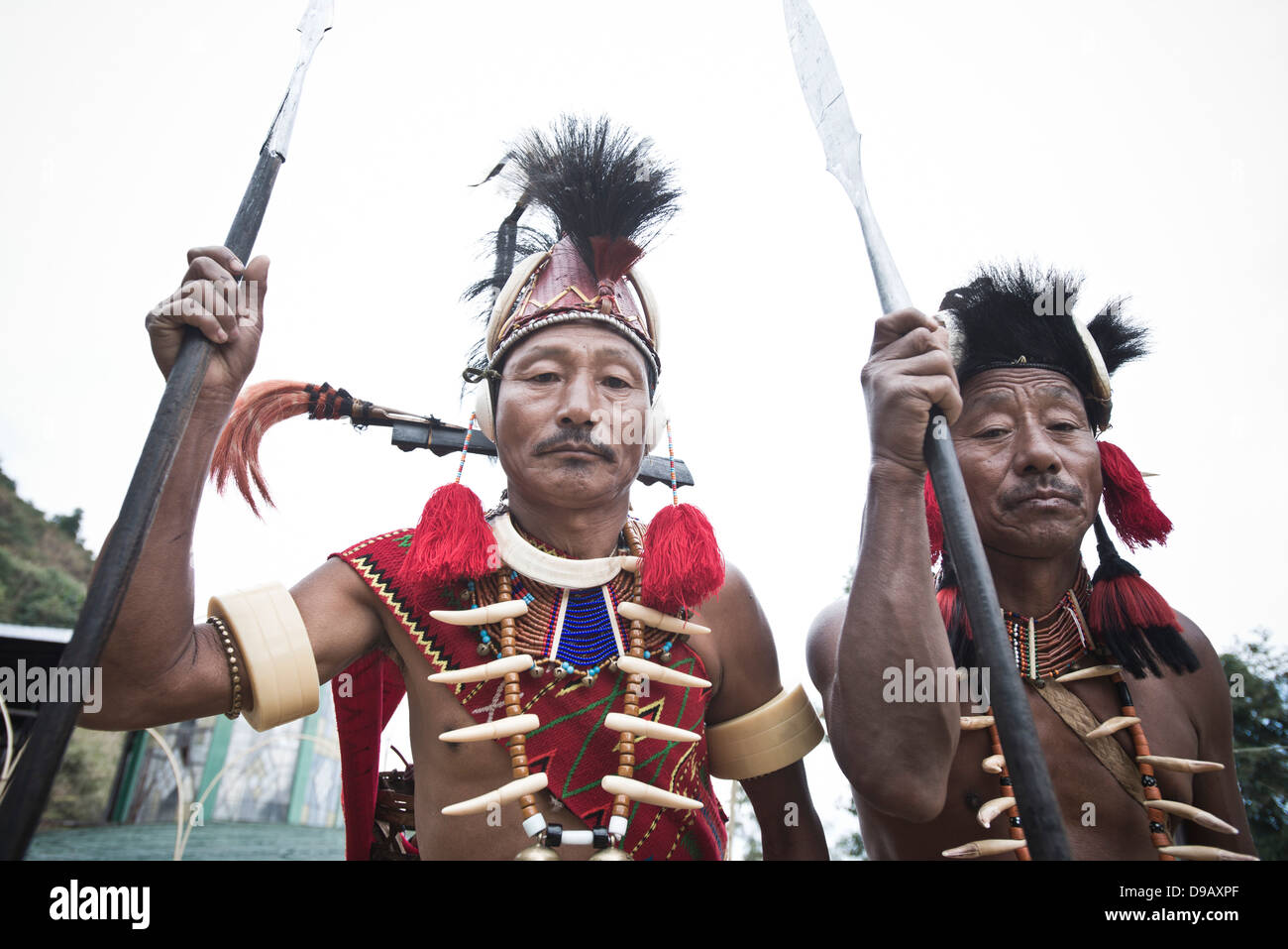 Two Naga tribal warriors in traditional outfit, Hornbill Festival ...