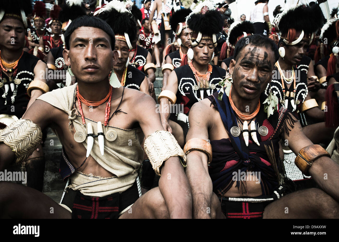 Naga tribal people in traditional outfit during Hornbill Festival ...