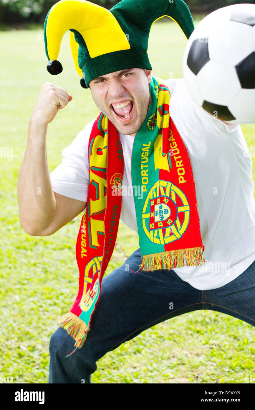 excited male Portuguese soccer fan Stock Photo - Alamy