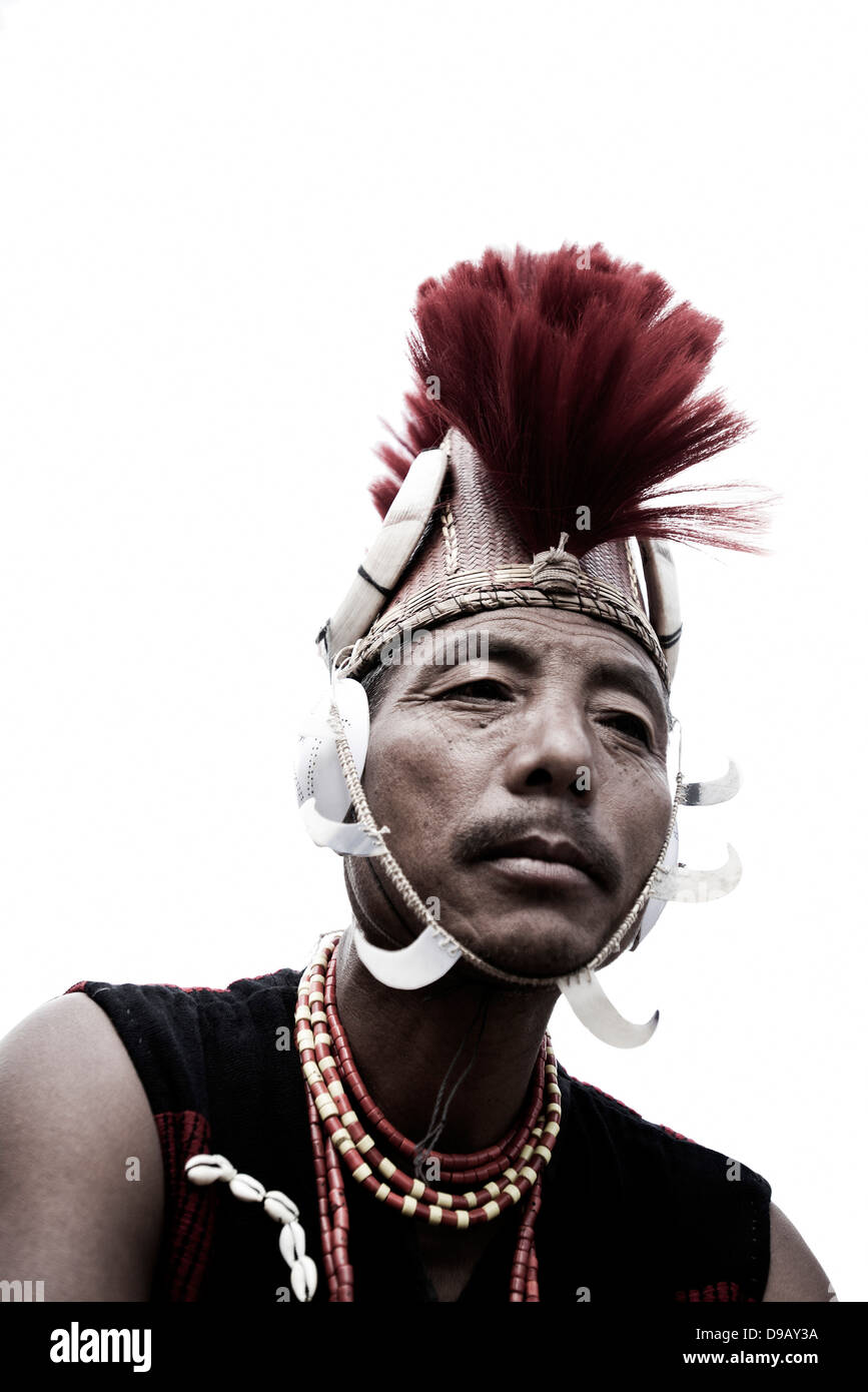 Naga tribal man in traditional outfit, Hornbill Festival, Kohima ...