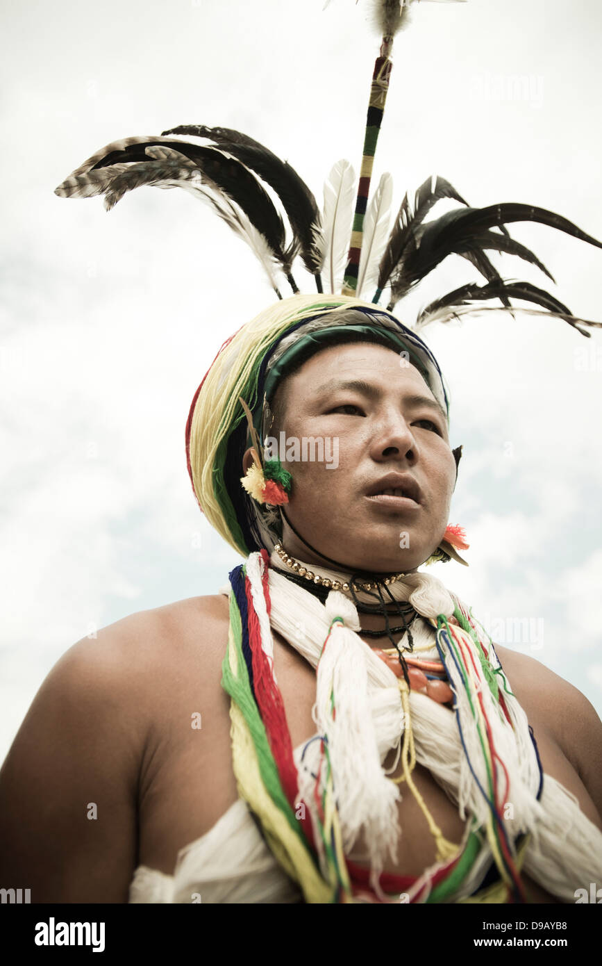 Naga tribal man in traditional outfit, Hornbill Festival, Kohima ...