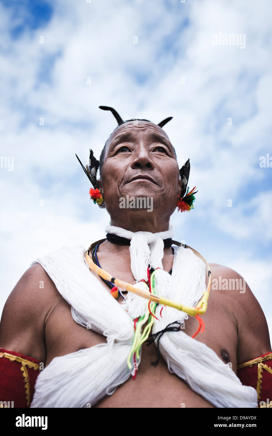 Naga tribal man in traditional outfit, Hornbill Festival, Kohima ...