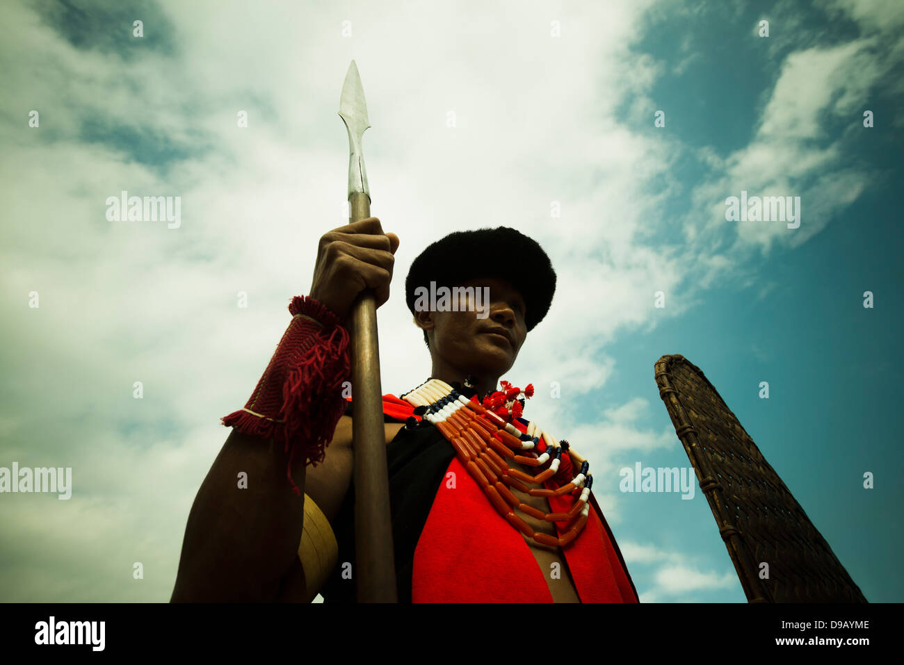 Naga tribal warrior in traditional outfit with spear and shield ...